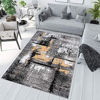 Tapiso Maya Tapis Poil Court Moderne Jaune Noir Gris Blanc Mouchet&eacute; Motif Abstrait Tapis Salon Chambre Salle &agrave; Manger Adulte Bureau Oeko-TEX R&eacute;sistant 160 x 