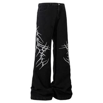 Generic Jean Homme Jeans Homme Jean Broderie &Eacute;pine Street Style Ample Coupe Droite - Pantalon D&eacute;contract&eacute; Quotidien avec Touche Gothique