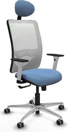 Piqueras y Crespo Blauer Schreibtisch Zulema mit wei&szlig;en und schwarzen Armlehnen, h&ouml;henverstellbare Lendenwirbelst&uuml;tze und festes Kopfteil, ausgestattet mit 3 Positionen