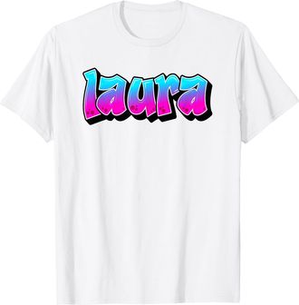 BDAZ Laura Graffiti Personalisierter Name Blau Rosa Frauen M&auml;dchen T-Shirt