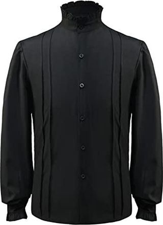 Generic Chemise Renaissance Homme Col à Volants- Tee Shirt Manche Bouffantes,Haut Gothique Plissé Couleur Pure Blouse Mode Top pour Steampunk Cosplay Medieval