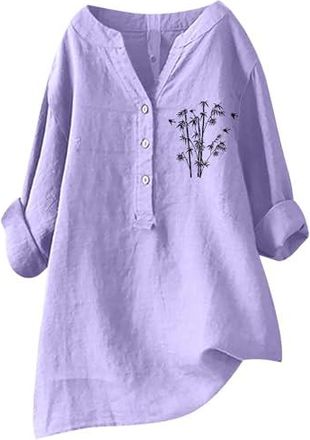 Generic Haut &agrave; manches mi-longues en lin pour femme, chemises d&eacute;t&eacute; surdimensionn&eacute;es pour printemps, automne, club graphique, robes d&eacute;contract&eacute;es &agrave; porter avec