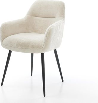 DELIFE Esszimmerstuhl Pejo-Flex Pl&uuml;sch Creme-Wei&szlig; 4-Fu&szlig; konisch Schwarz Taschenfederkern, Esszimmerst&uuml;hle