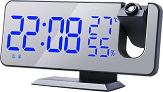 Aboofan Led-projektionswecker Mit Großem Bildschirm Automatischem Hygrometer Und Thermometer Fm-Radio Mit Doppeltem Alarm Einstellbarer Projektion Für Schlafz