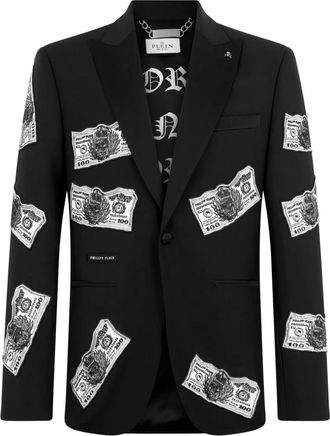 Philipp Plein Homme, Vestes, Noir, Taille: 3XL Blazer Dollars Strass