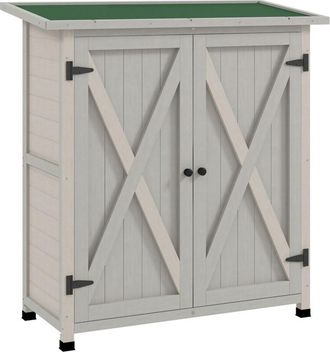 OUTSUNNY Gartenschrank Holz, Ger&auml;teschuppen wetterfest 110 x 55 x 117 cm, Ger&auml;tehaus mit T&uuml;r, Pultdach, Ablagen, Ger&auml;teschrank, Gartenhaus Werkzeugschrank