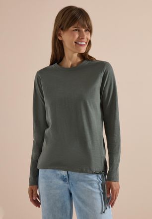 Cecil Langarmshirt CECIL, Damen, Gr. XXL (46), gr&uuml;n (dried olive gr&uuml;n), Web, 100% Baumwolle, unifarben, normal normal, Rundhals, abgesteppt, Shirts Langarms