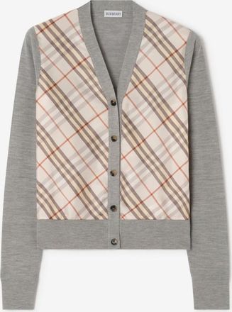 Burberry Cardigan en laine et soie avec Check, Size: XS
