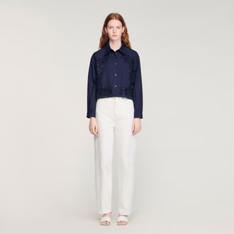 Sandro Chemise en coton brod&eacute;e fleurie