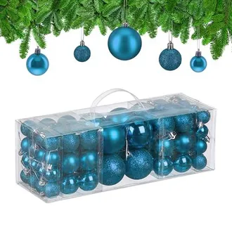 Relaxdays Weihnachtskugeln im 76er Set, Kunststoff, glitzernde, Matte, glänzende Baumkugeln, Christbaumschmuck, Petrol