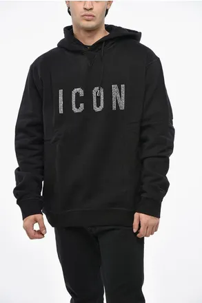 Dsquared2 ICON Fleeced-Cotton Hoodie with Rhinestone Monogram size 3xl