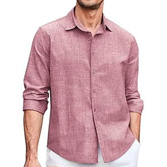 Generic Hauts de plage en coton pour homme - Chemise de plage en lin blanc - Chemise blanche &agrave; manches longues - Chemises &agrave; manches longues pour le Royaume-Un