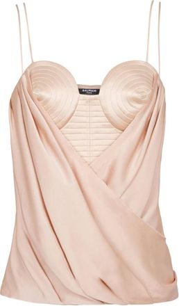 Balmain Femme, Tops, Beige, Taille: 42 FR Bustier &agrave; fines bretelles en satin