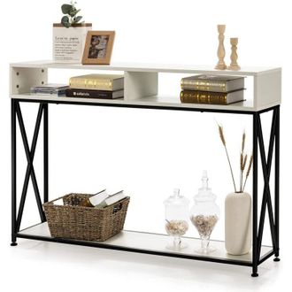 Costway Konsolentisch 2 Ebenen, mit offnen F&auml;chern, Beistelltisch Holz, 120 x 23 x 79 cm Weiss - Costway