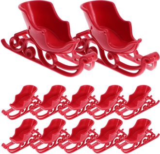 NUOBESTY 12 Stück Kleiner Weihnachtsschlitten aus Kunststoff 7cm Rote Tisch und Baumschmuck Deko für Weihnachtsfeier und Festdekoration