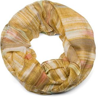 styleBREAKER écharpe à boucles pour femmes avec un motif de rayures et de lignes colorées, écharpe tubulaire, foulard 01016204, couleur:Moutarde