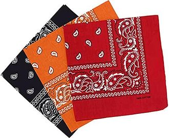 KAV Lot de 3 bandanas de 55 x 55 cm - Unisexe - Imprim&eacute; fantaisie - Pour sports de plein air, randonn&eacute;e, cyclisme, Noir/orange/rouge, 57 x 57