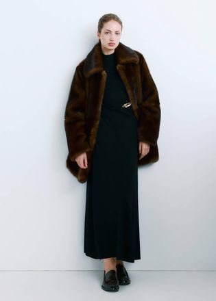 Mango Robe maille col montant broche noir - Femme - XS - MANGO