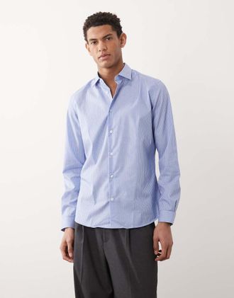 Mango Gestreiftes Hemd aus Baumwollmix in Blau