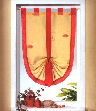 Heimtexland Fensterdekoration Schwalbenschwanz Scheibengardine mit Schlaufen in Terra rot 45 x 75 cm individuell raffbar Vorhang Bistrogardine Mediterran Gardine 