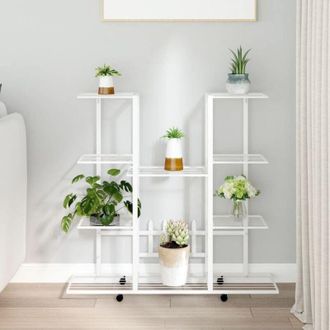 vidaXL Jardini&egrave;re avec roues 94,5x24,5x91,5 cm Blanc Fer