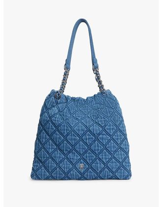 Tommy Hilfiger Tote bag en jean matelass&eacute; &agrave; monogramme TH - Bleu