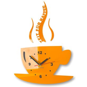 FlexiStyle Tasse Zeit f&uuml;r Kaffee Moderne K&uuml;che Wanduhr, 3D r&ouml;misch, wanduhr deko (gelb)