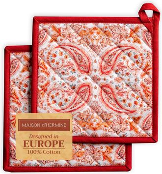 Maison d'Hermine Hot Pads Set mit 2 Topfhaltern aus 100% Baumwolle mit Schleife, (20cm x 20cm) Topflappen, hitzebeständig für Grillen, Kochen, Backen, Orient - Ernteda