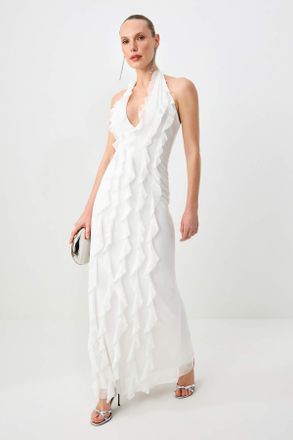 Trendyol Einfarbiges Maxikleid, &auml;rmellos, A-Linie f&uuml;r Abschlussball und Prom - Wei&szlig;