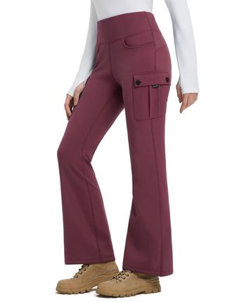 Baleaf Damen Thermohose Cargohose Wanderhose Dick Outdoor Schlaghose Weinrot XL