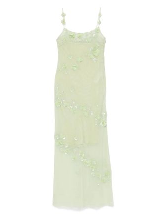 Blumarine robe longue en tulle &agrave; broderies - Vert