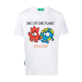 Dsquared2 One Life Planet Logo T-Shirt - - Tops - Herren - Wei&szlig; - M