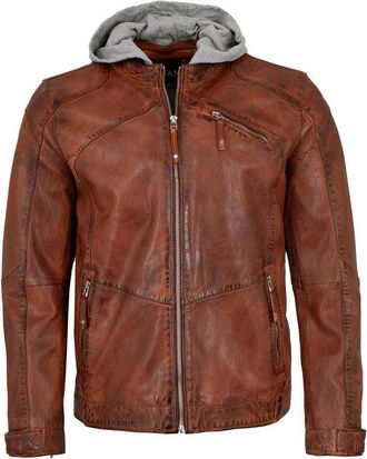 Jilani Lederjacke Karl-2 Jilani - Herren Lederjacke Kapuze Lammnappa burned orange