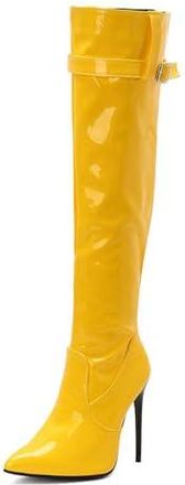 Generic Bottes au-dessus du genou &agrave; bout pointu &agrave; talon aiguille pour femme avec sangle &agrave; boucle et fermeture &eacute;clair &agrave; enfiler Chaussures de danse dhiver en b