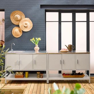 Sweeek Cuisine ext&eacute;rieure 2 modules en acier inoxydable beige