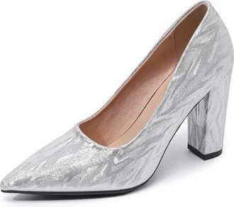 Generic Escarpins &agrave; talons hauts pour femme - Motif floral brillant - Bout pointu - &Eacute;l&eacute;gantes - Pour f&ecirc;te, mariage, Argent&eacute;., 40.5 EU