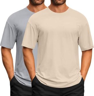 Generic Chemise unie pour homme 2026 en coton - T-shirt d&eacute;t&eacute; d&eacute;contract&eacute; &agrave; col rond et manches courtes - T-shirt classique basique 2 pi&egrave;ces pour int&eacute;rieur et 