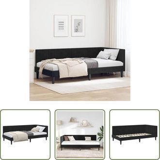 vidaXL Eckbett - Eckbettgestell mit Kopfteil Schwarz 90 cm x 190 cm Samt