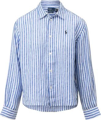 Ralph Lauren Femme, Blouses et Chemises, Bleu, Taille: 38 FR Wide Cropped Gingham Linskjorte