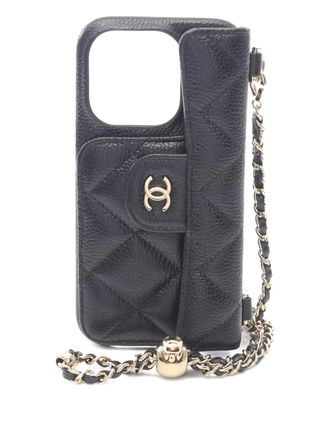 Chanel coque diPhone 14 Pro en cuir (ann&eacute;es 2021) - Noir