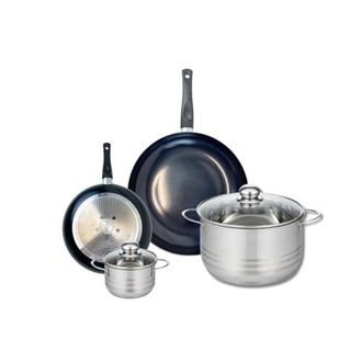 Fackelmann ELO 9725650 Batterie de cuisine 4 pi&egrave;ces, Ensemble de 2 Po&ecirc;les de cuisson 20 et 28 cm et 2 faitouts 12 et 24 cm Elo Prima Brillant, inox, induction
