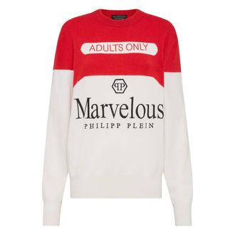 Philipp Plein Femme, Pulls, Blanc, Taille: 38 FR Cashmere Pullover Round Neck Marvelous