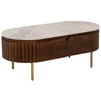 Made In Meubles Table basse en bois de manguier et marbre Sienne
