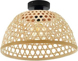 Eglo Deckenlampe Claverdon, 1 flammige Deckenleuchte Vintage, Natur, Boho, Hygge, Wohnzimmerlampe aus Stahl, Holz in Schwarz, Naturfarben, Küchenlampe, Flu