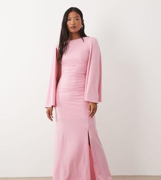 Tfnc Petite Robe longue et moulante fronc&eacute;e sur les c&ocirc;t&eacute;s avec mancherons - Rose-Vert