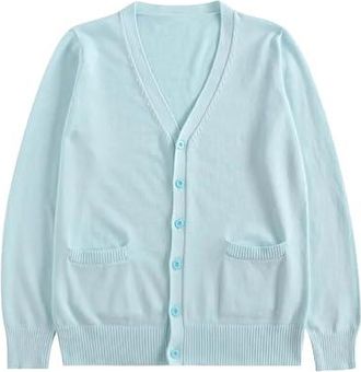 Generic Femmes Col V Solide Tricot Top Cardigan Mode Cardigan Printemps Fin Manches Longues Slim Vestes, turquoise, Taille XL