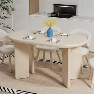 Generic 55,1 rustikaler ovaler Küchen-Esstisch für 4-6 Personen, Stabiler MDF-Bauernhaus-Küchentisch mit stabilen konischen Beinen, für Wohnzimmer, Büro, Rest