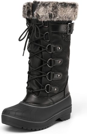 Dream Pairs Damen Schneestiefel Schnürung Wasserdichtes Obermaterial Kunstpelz-Futter rutschfeste Sohle SCHWARZ 40 Avalanche-E