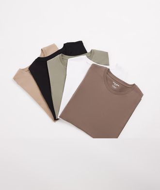 Jack & Jones Lot de 5 t-shirts ajust&eacute;s - Tons neutres-Neutral