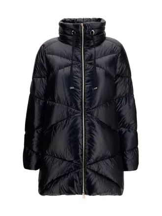 Herno Womens Quilted Drawstring Down Jacket - Black Goose (inner) Puffer